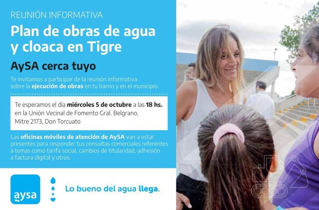 Tigre: AYSA presenta su plan de obras de agua y cloacas para Don Torcuato